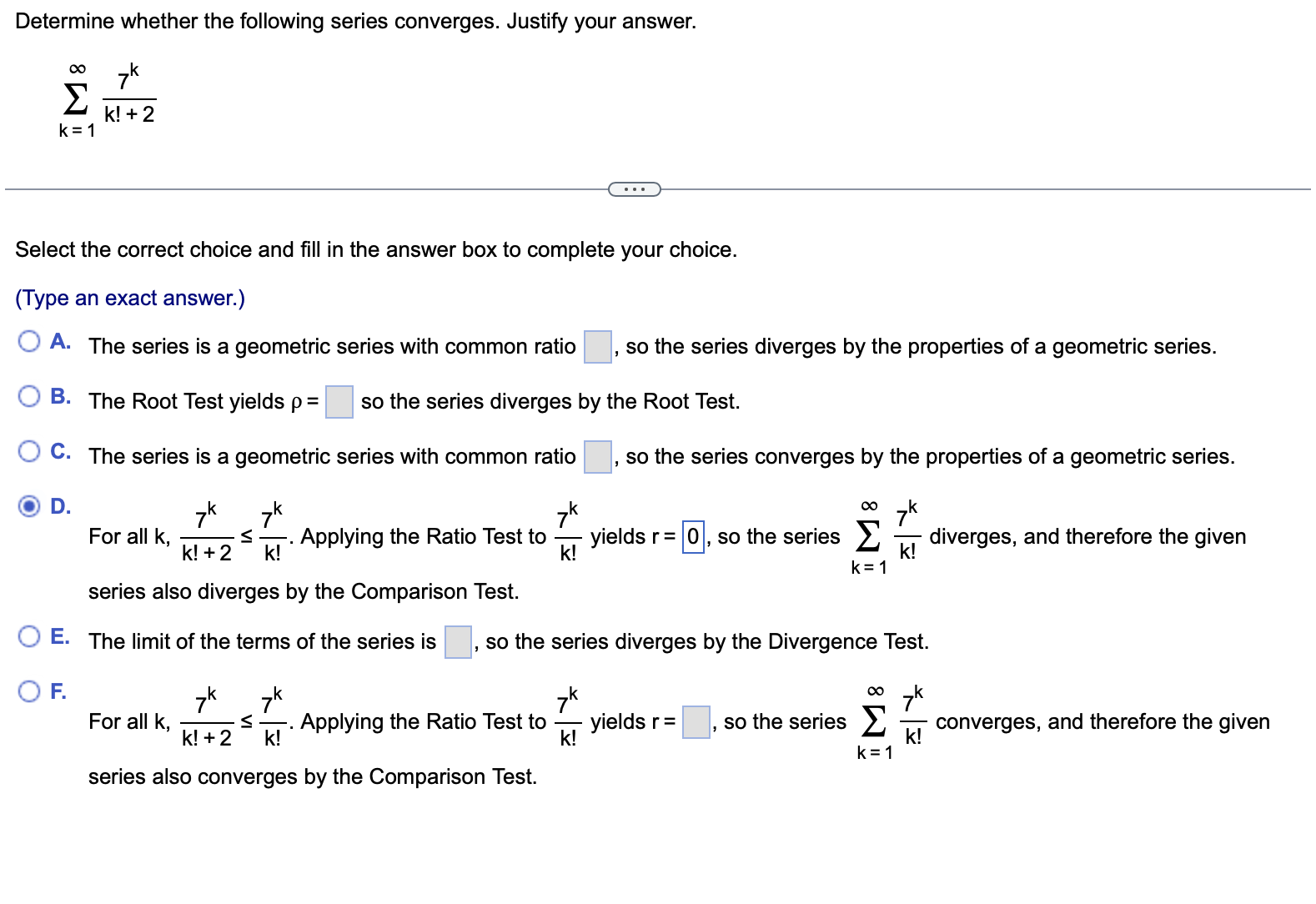 Solved Determine whether the following series converges. | Chegg.com