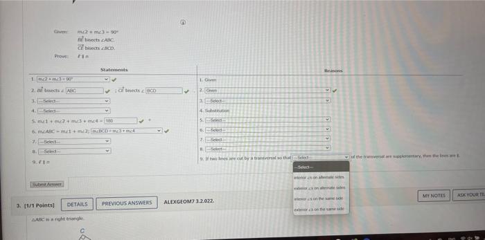 Solved Given: m∠2+m∠3=90∘ BE bisects ∠ABC. CE bisects ∠BCD. | Chegg.com