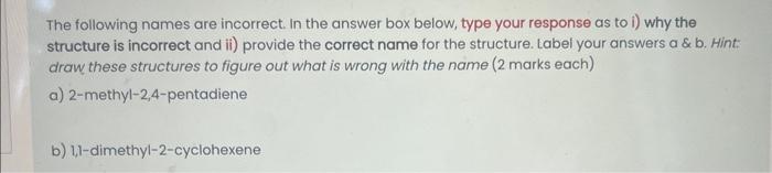 Solved The following names are incorrect. In the answer box | Chegg.com