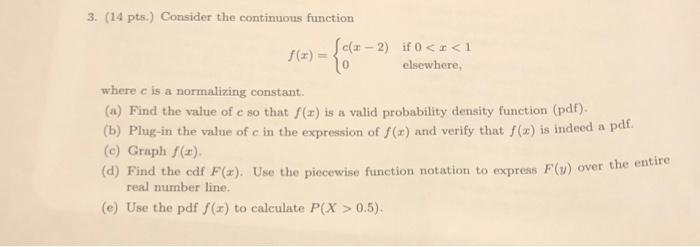 Solved 3. (14 pts.) Consider the continuous function | Chegg.com