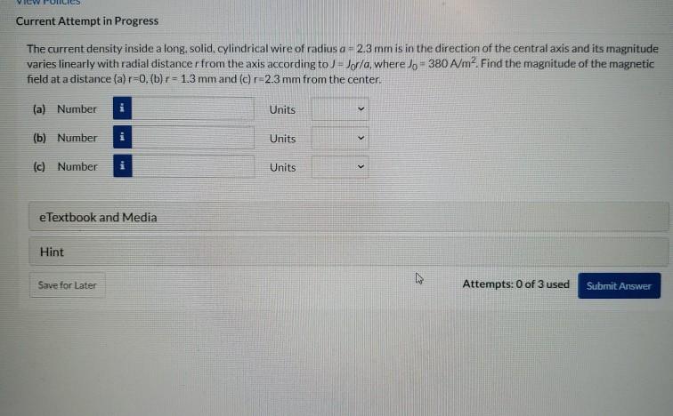 Solved Current Attempt in Progress The current density | Chegg.com