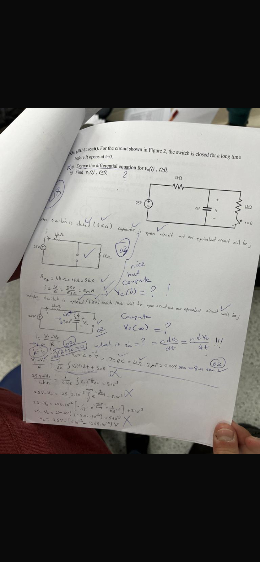 [Solved]: Q3. (RC Circuit). For the circuit shown in Figure