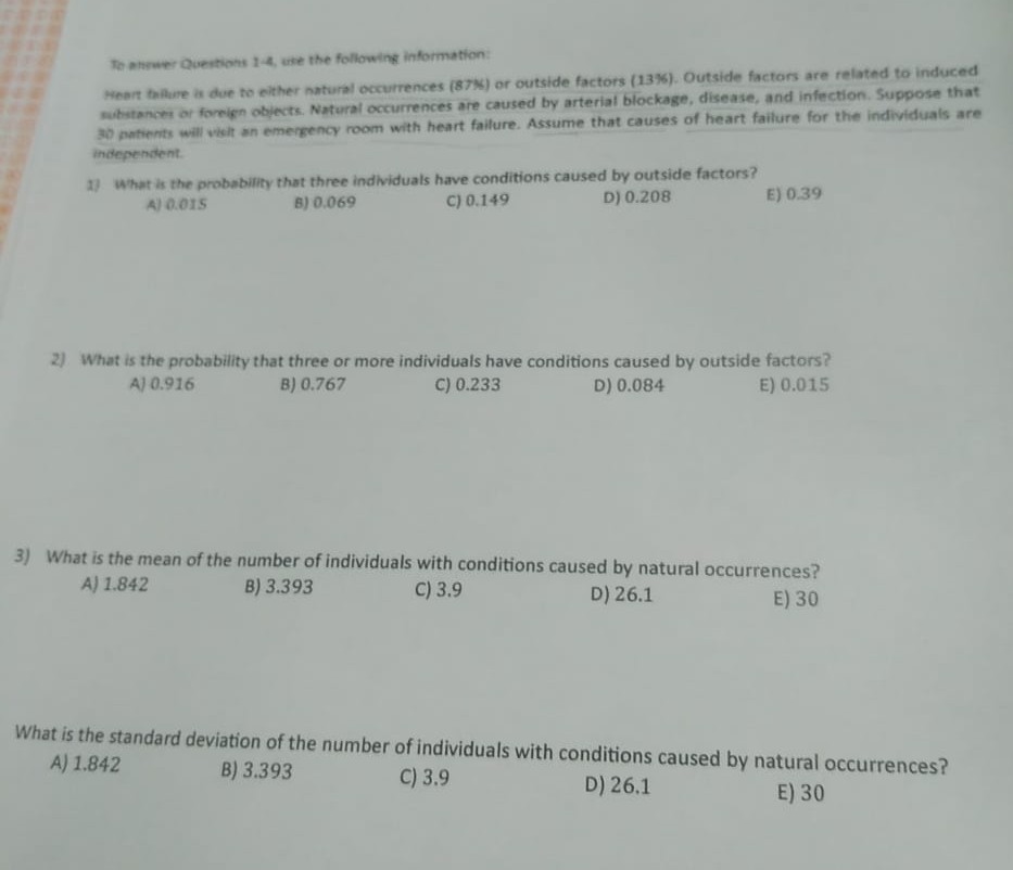 Solved Te anrwer Questions 1-4, ﻿use the following | Chegg.com