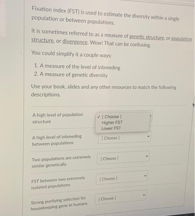 Solved Fixation index (FST) is used to estimate the | Chegg.com