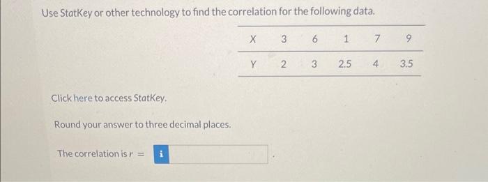 Solved Use StatKey or other technology to find the | Chegg.com