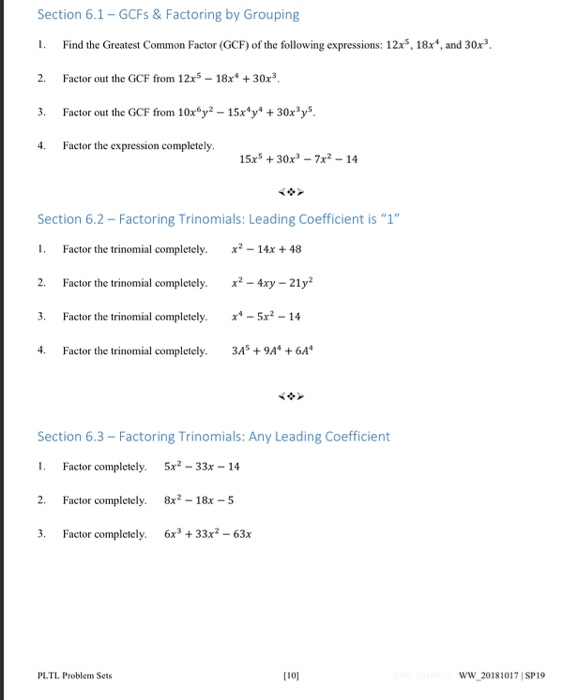 Solved Section 6.1 - GCFS & Factoring by Grouping Find the | Chegg.com