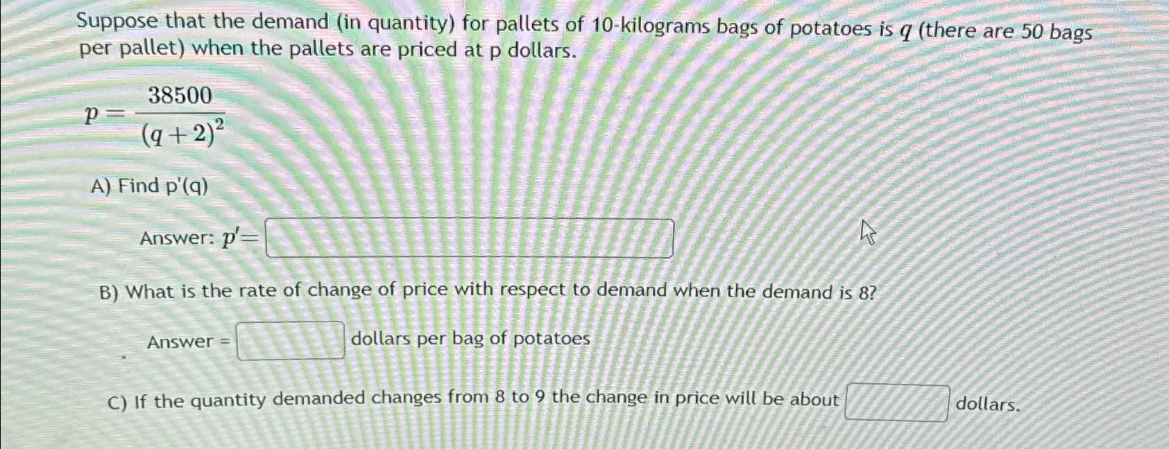 Solved Suppose that the demand (in quantity) ﻿for pallets of | Chegg.com