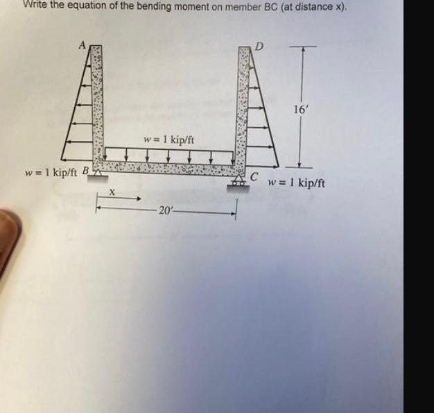 Solved Write the equation of the bending moment on member BC | Chegg.com