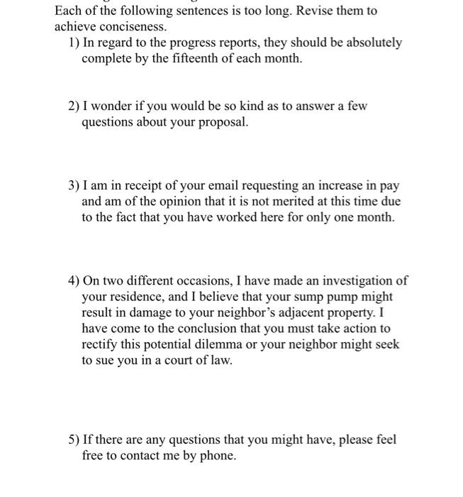 The following sentences are unclear. They will be | Chegg.com