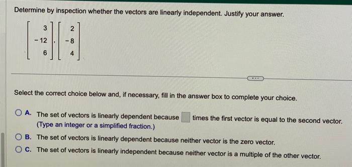 Solved Determine by inspection whether the vectors are | Chegg.com