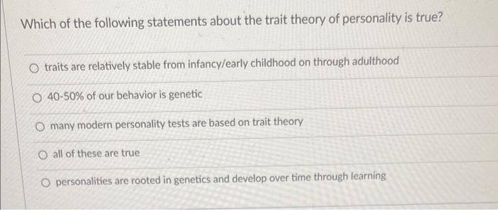 Solved Which of the following statements about the trait | Chegg.com