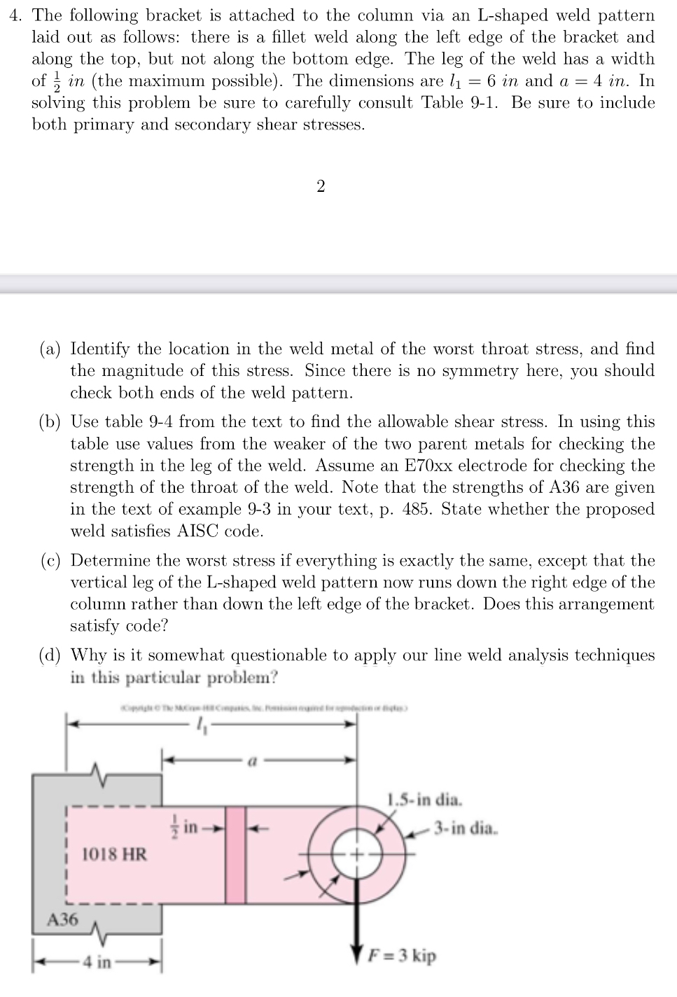 Solved The following bracket is attached to the column via | Chegg.com