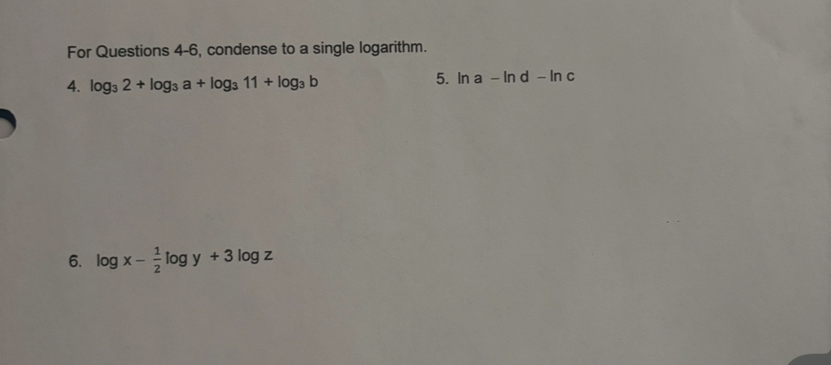 Solved For Questions 4-6, ﻿condense to a single | Chegg.com