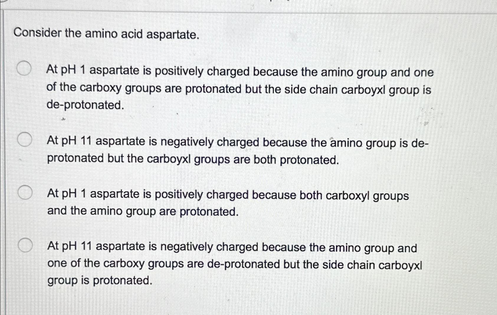 Solved Consider the amino acid aspartate.At pH 1 ﻿aspartate | Chegg.com