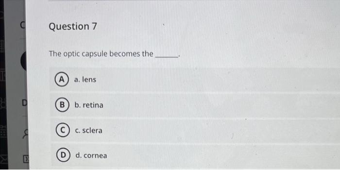 Solved Question 7 The optic capsule becomes the A a, lens D | Chegg.com