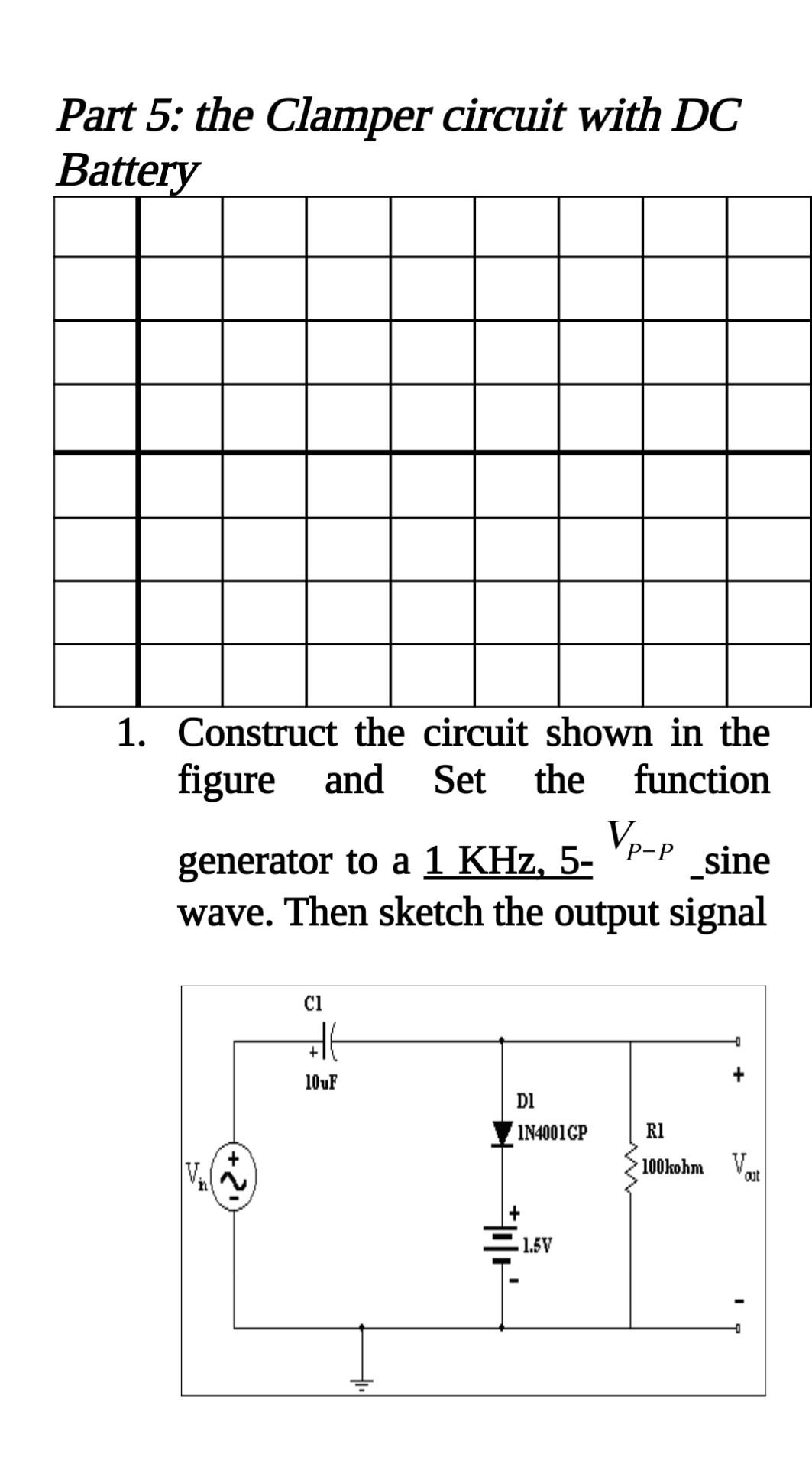 Solved Part 5: the Clamper circuit with DC Battery 1. | Chegg.com