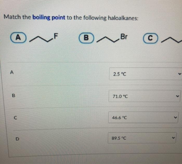 Solved Match the boiling point to the following haloalkanes: | Chegg.com
