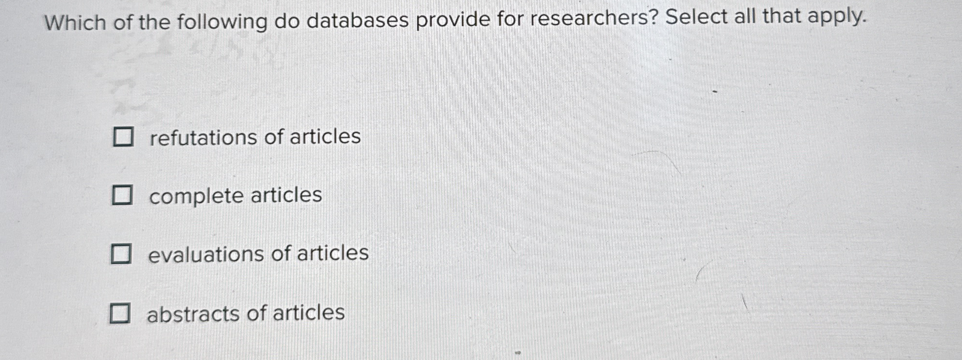 Solved Which of the following do databases provide for | Chegg.com