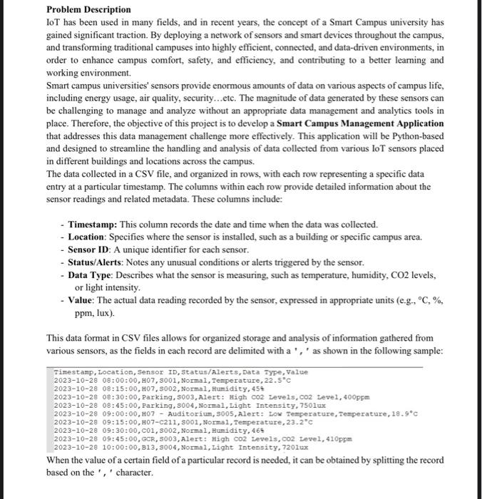 Solved Problem Description IoT has been used in many fields, | Chegg.com