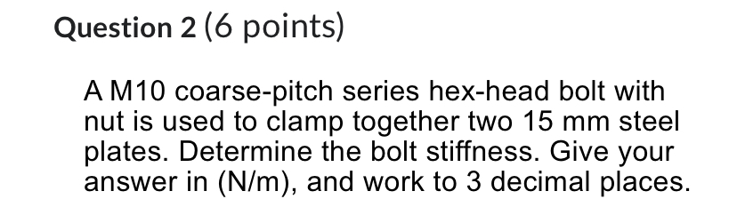 Solved Question 2 (6 ﻿points)A M10 ﻿coarse-pitch series | Chegg.com