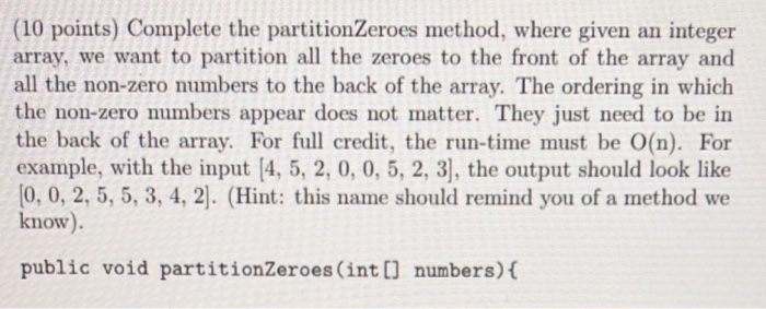 Solved (10 points) Complete the partition Zeroes method, | Chegg.com