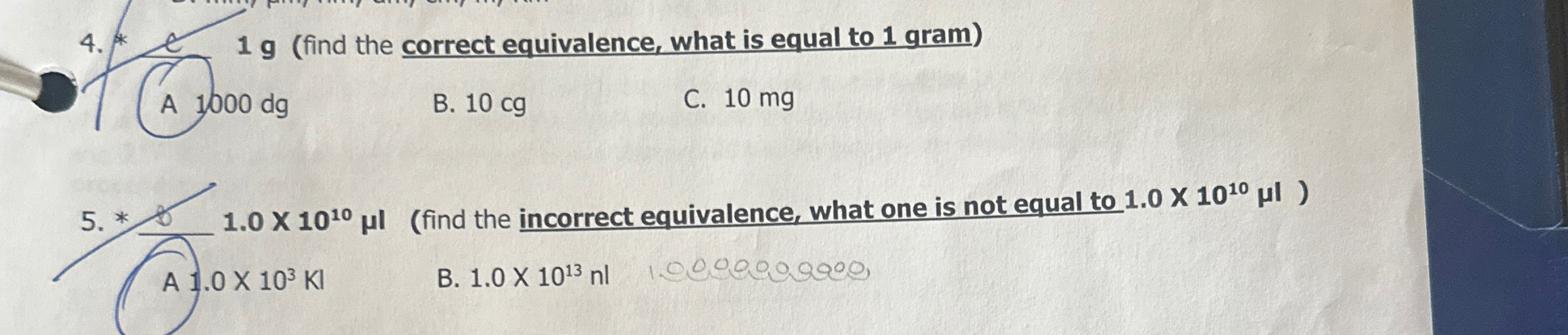 Solved 1g (find the correct equivalence, what is equal to 1 | Chegg.com