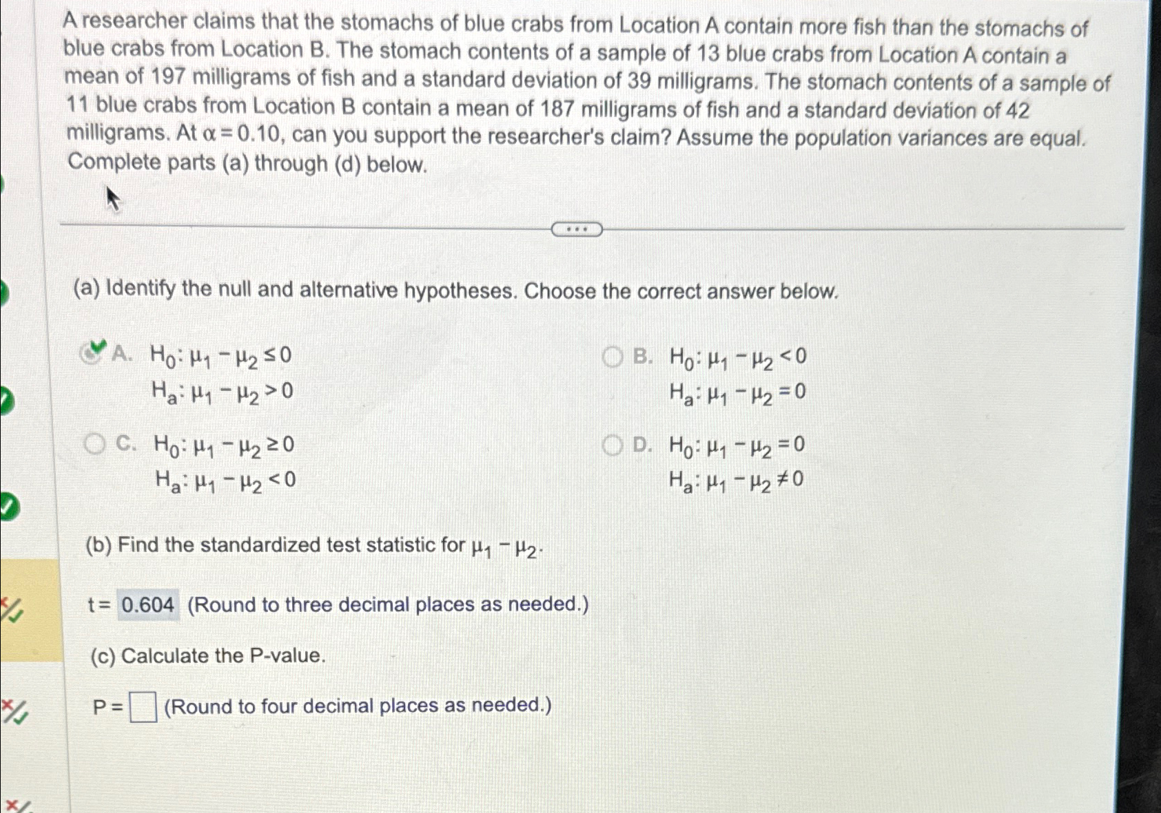 Solved Calculate the P-Value. (Round of four decimal places | Chegg.com