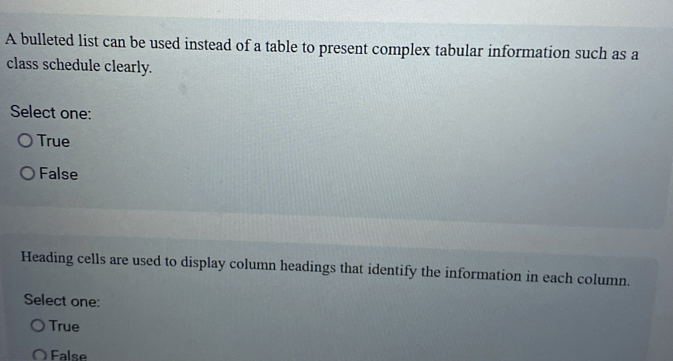 Solved A bulleted list can be used instead of a table to | Chegg.com
