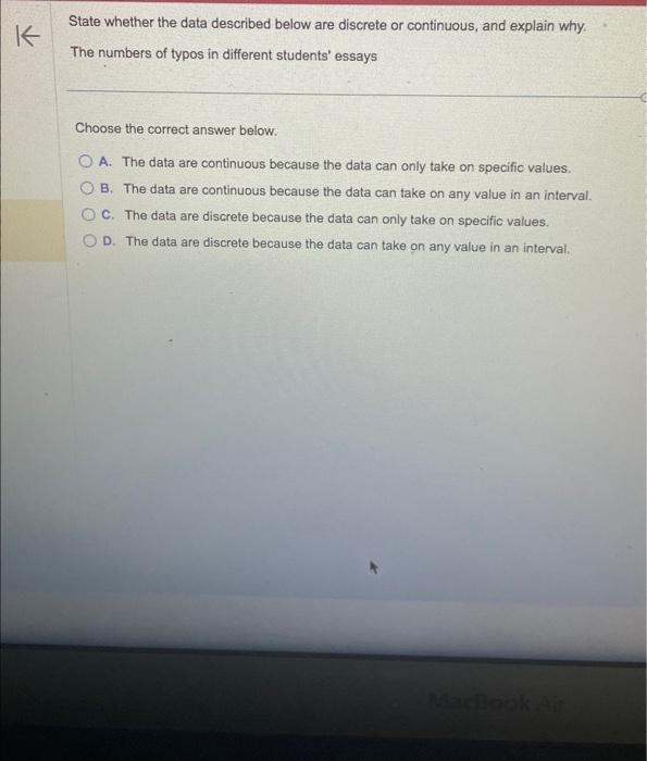 Solved State whether the data described below are discrete | Chegg.com