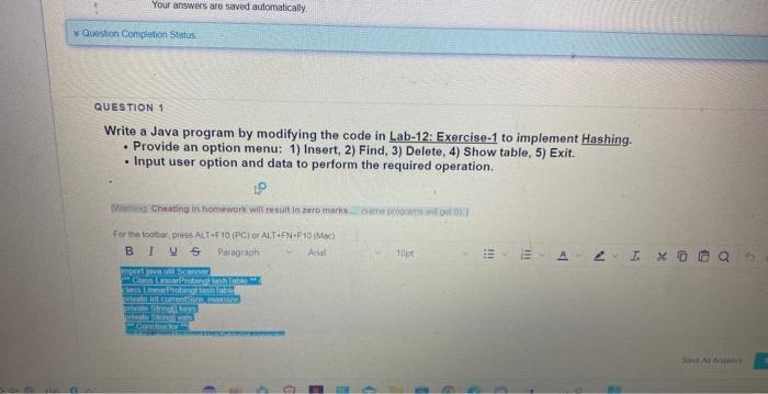 Solved Write a Java program by modifying the code in Lab-12: | Chegg.com