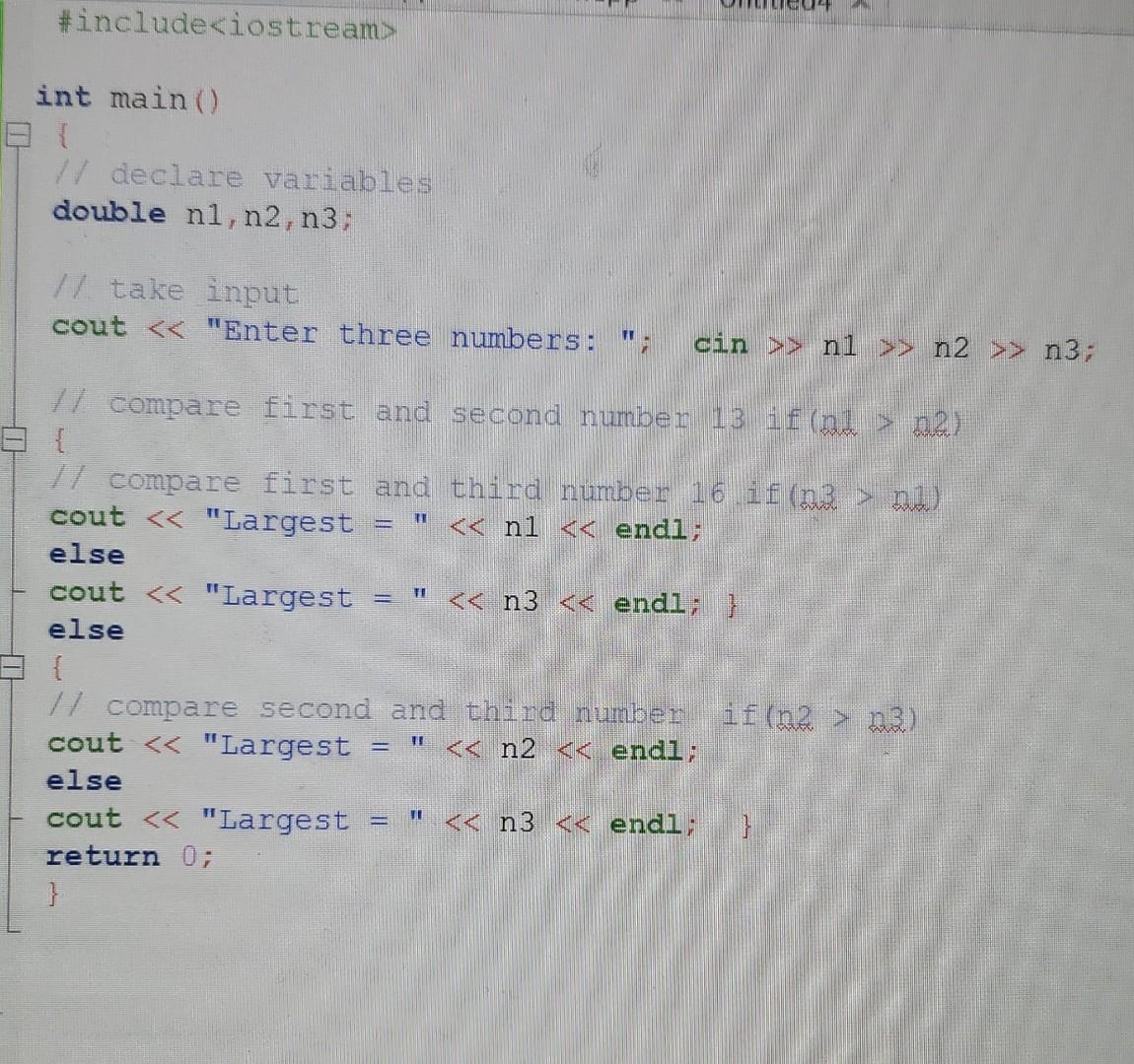 Solved #include int main() // declare variables double nl, | Chegg.com