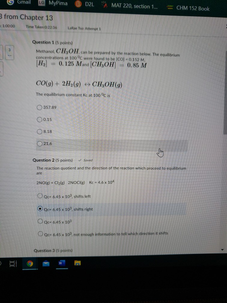Solved Gmail MyPima B D2L MAT 220, section 1... CHM 152 Book | Chegg.com
