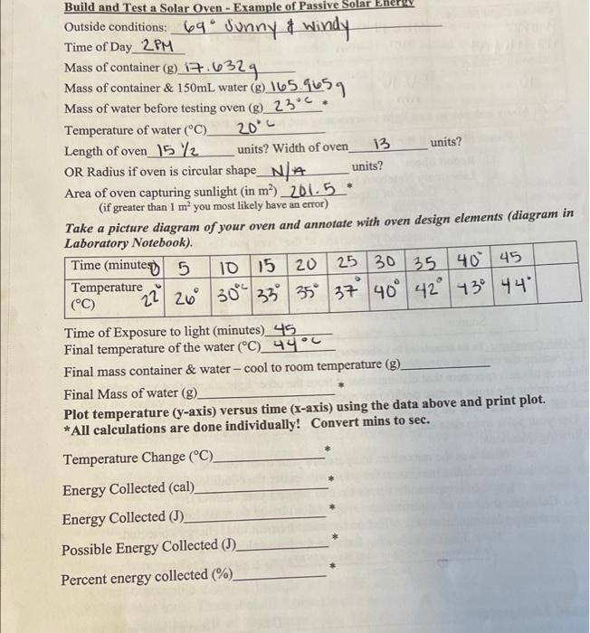 Solved ner . 2006 Build and Test a Solar Oven - Example of | Chegg.com
