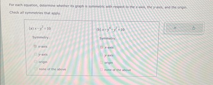 Solved For each equation, determine whether its graph is | Chegg.com