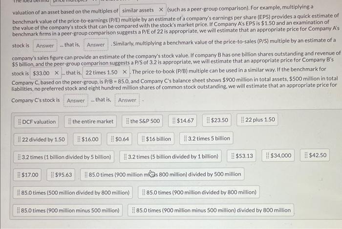 Solved 1 point The method of comparables applies also to | Chegg.com