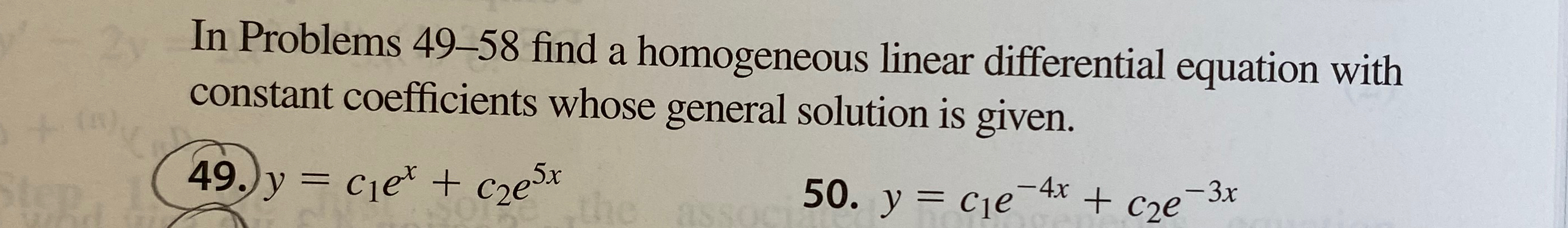 Solved In Problems 49-58 ﻿find a homogeneous linear | Chegg.com