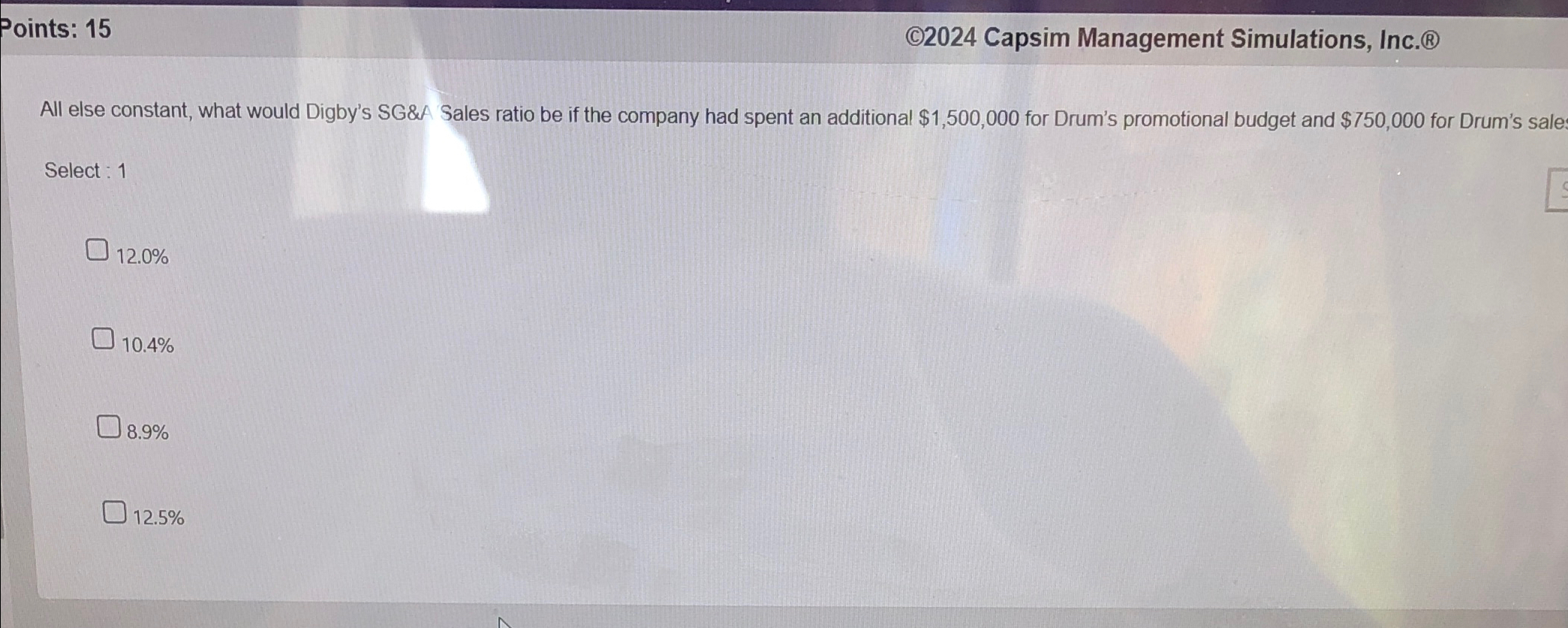 Solved Points: 15C)2024 ﻿Capsim Management Simulations, Inc. | Chegg.com