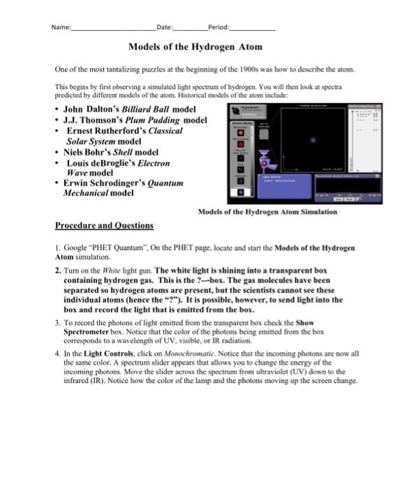 Models of the Hydrogen Atom One of the most | Chegg.com