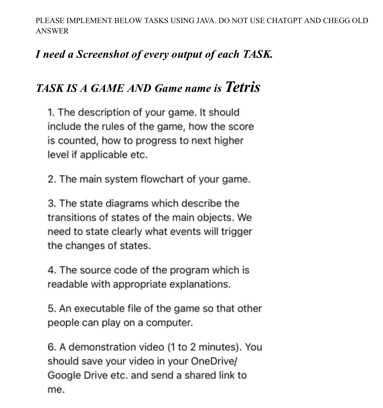 Solved PLEASE IMPLEMENT BELOW TASKS USING JAVA. DO NOT USE | Chegg.com