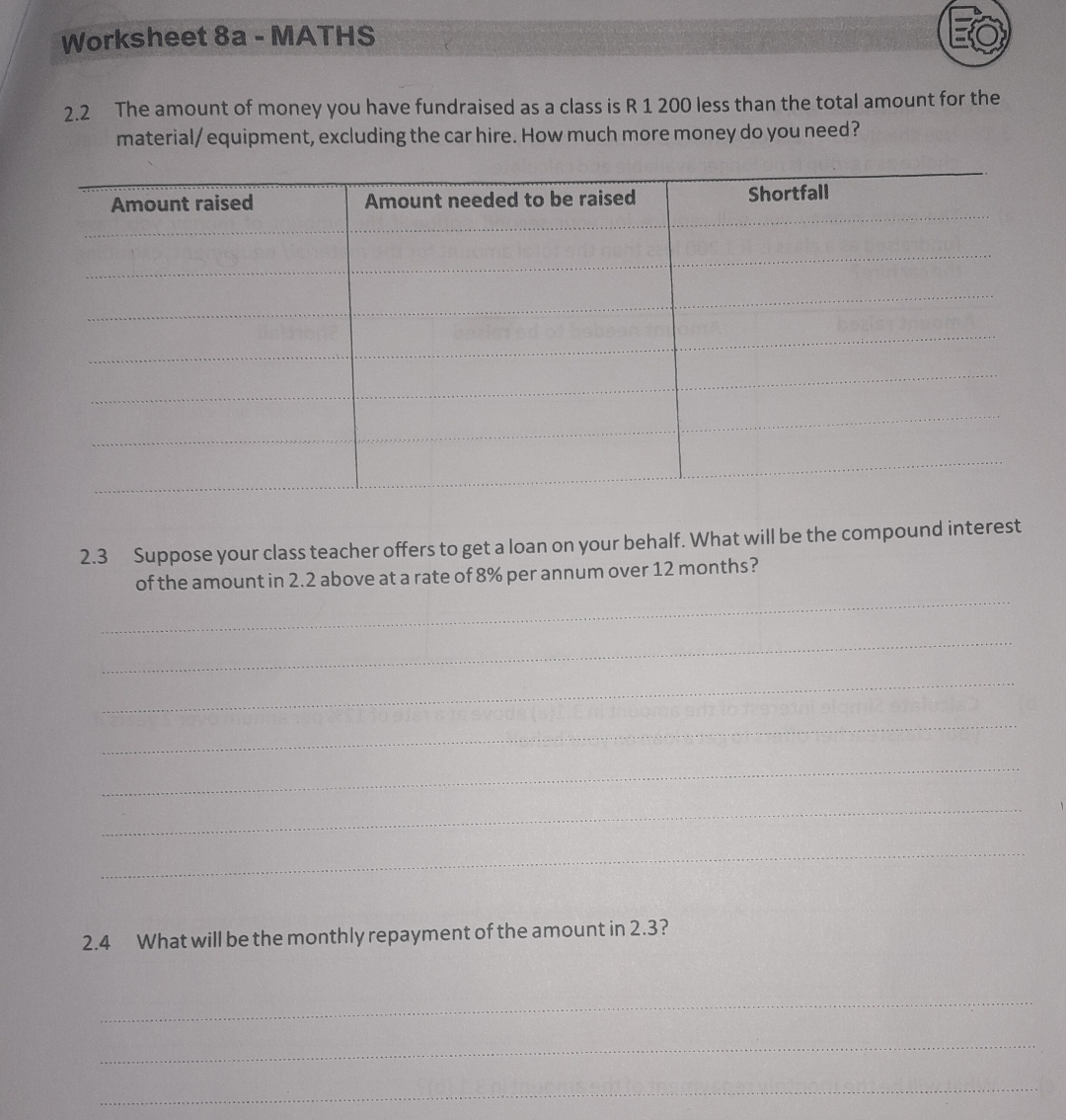Solved Worksheet 8a - ﻿MATHS2.2 ﻿The amount of money you | Chegg.com