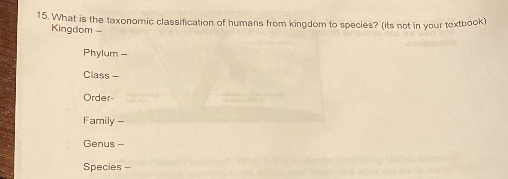 Solved What is the taxonomic classification of humans from | Chegg.com