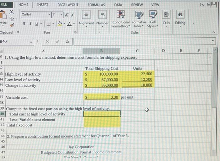 Solved FILE PAGE LAYOUT FORMULAS DATA REVIEW VIEW Calibri | Chegg.com
