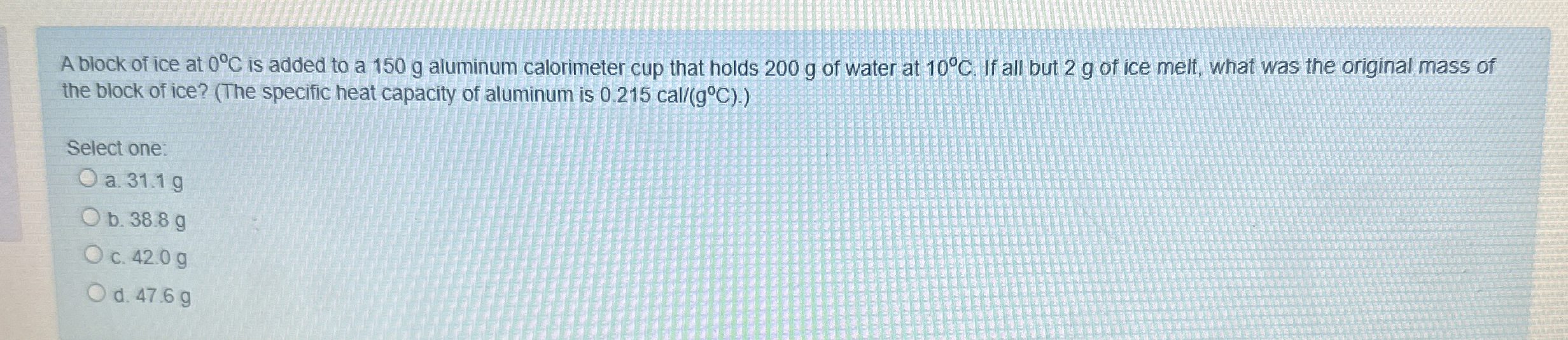 Solved A block of ice at 0°C ﻿is added to a 150 ﻿g aluminum | Chegg.com