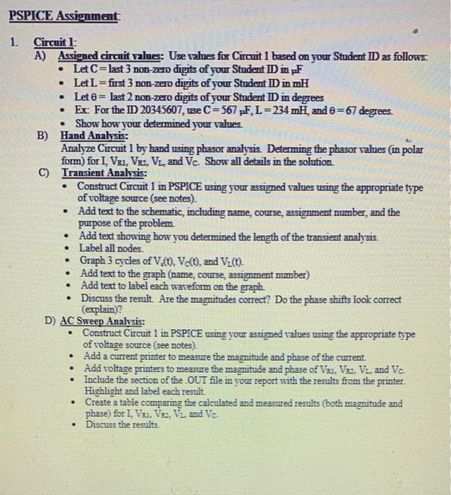 Solved PSPICE Assignment 1. Circuit 1: A) Assigned circuit | Chegg.com