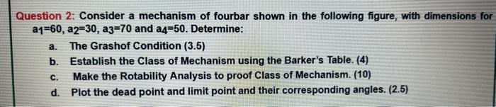 Solved Question 2: Consider a mechanism of fourbar shown in | Chegg.com Solved Question 2: Consider a mechanism of fourbar shown in | Chegg.com