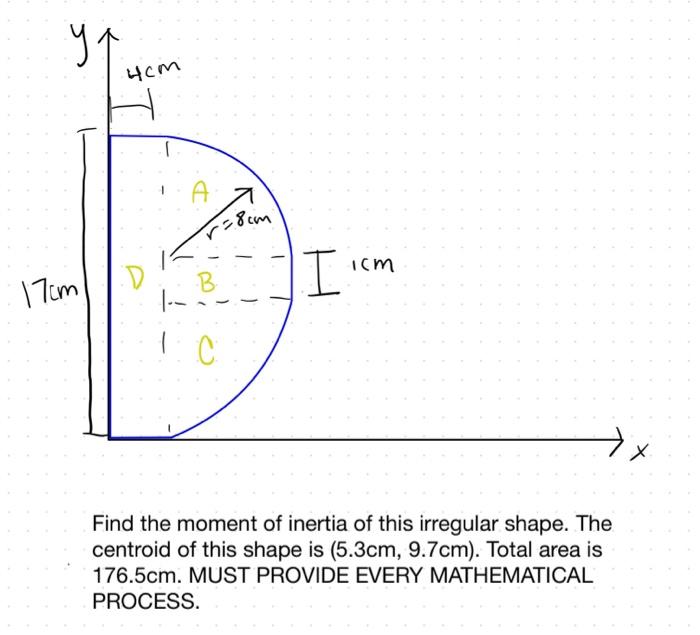 Solved calculate moment of inertia. The irregular shape has | Chegg.com