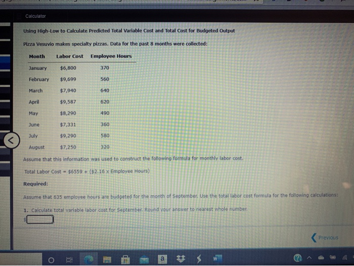 Solved Calculator Using High-Low to Calculate Predicted | Chegg.com