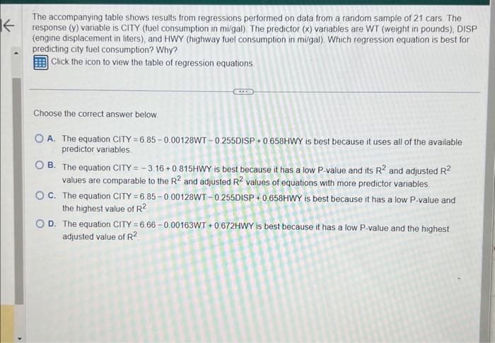 Solved The accompanying table shows results from regressions | Chegg.com