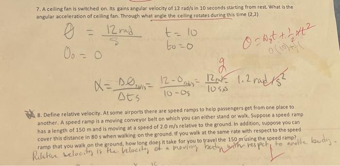 Solved 7. A ceiling fan is switched on. Its gains angular | Chegg.com