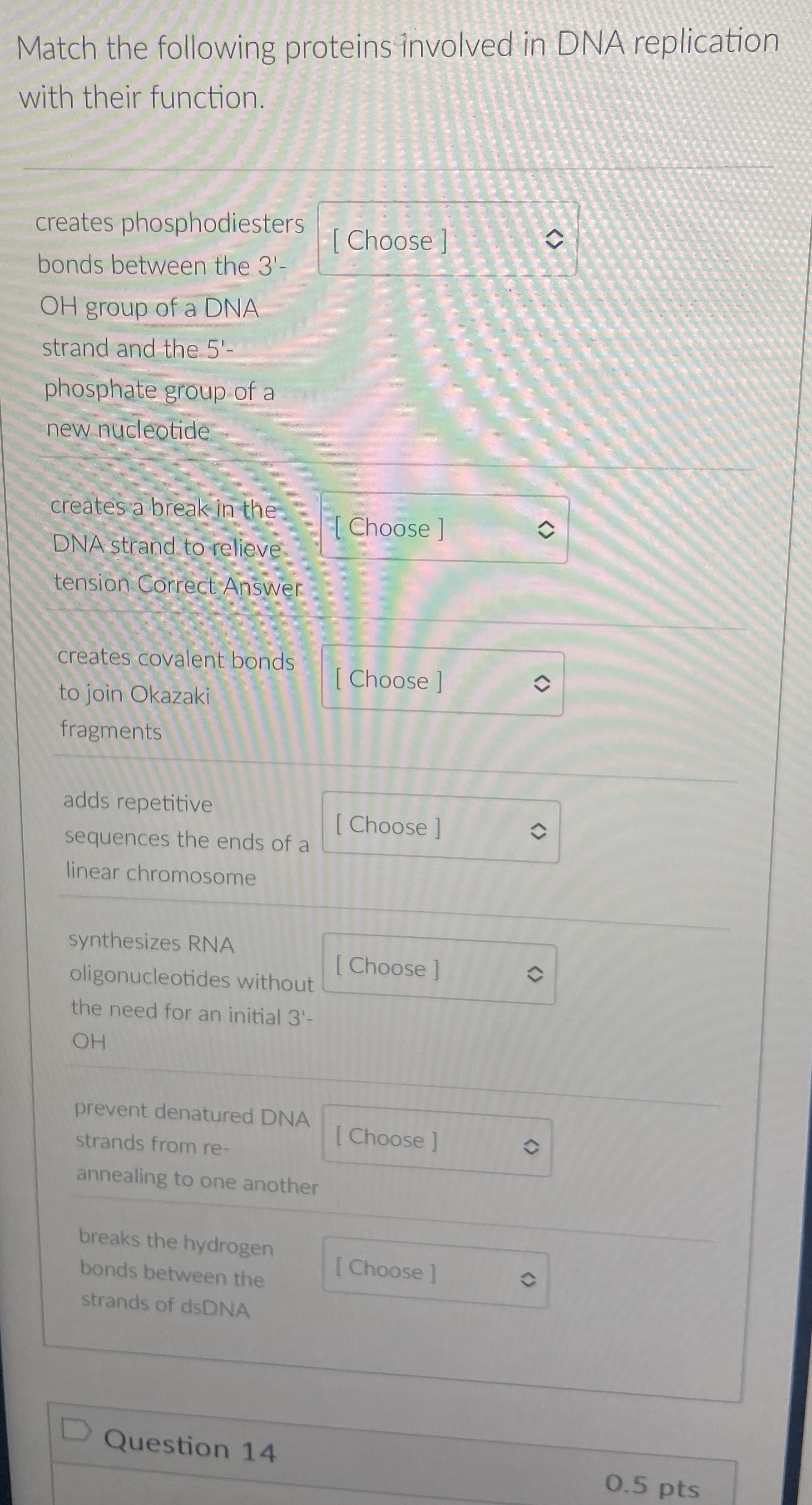 Solved Match the following proteins involved in DNA | Chegg.com